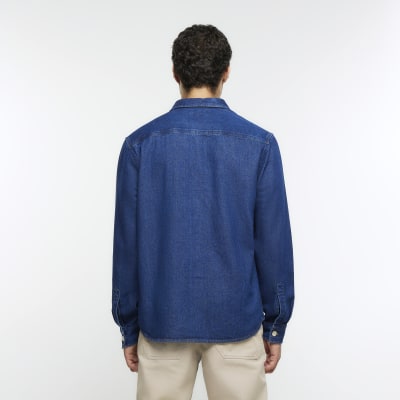 Blue regular fit denim shirt | River Island