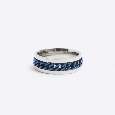 Blue Stainless Steel Chain Ring | River Island