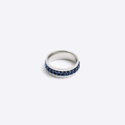 Blue Stainless Steel Chain Ring | River Island
