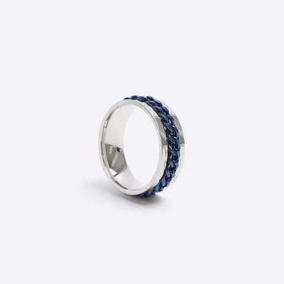 Blue Stainless Steel Chain Ring | River Island