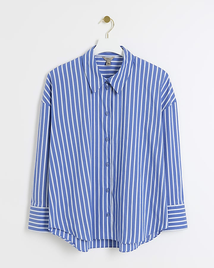 Blue stripe long sleeve shirt | River Island Blue stripe long sleeve shirt | River Island