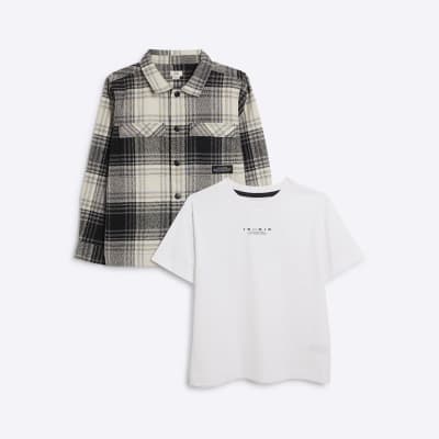 Boys Black Check Shacket Set | River Island