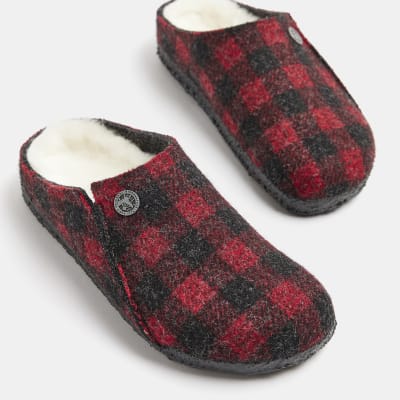 Boys red Birkenstock check slippers | River Island
