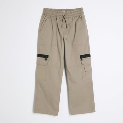 Boys Stone Wide Leg Cargo Trousers | River Island