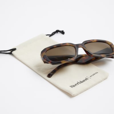 Brown Rectangle Tortoise Shell Sunglasses River Island