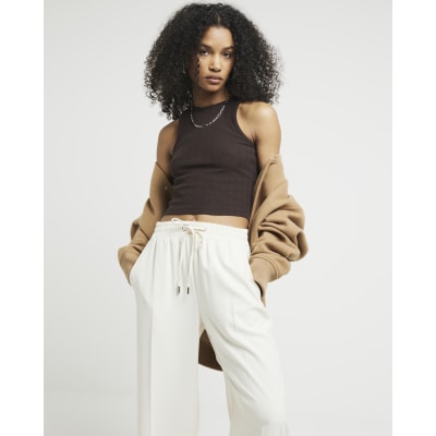 Brown ribbed crop tank top | River Island