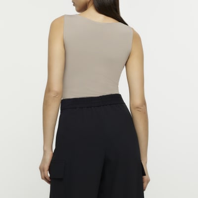 Brown Square Neck Bodysuit River Island