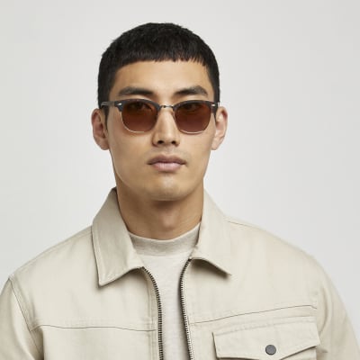 Brown Tortoise Shell Retro Frame Sunglasses River Island