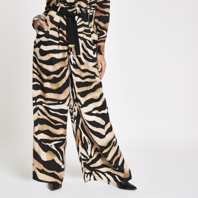 Brown Wide Leg Tiger Print Trousers River Island