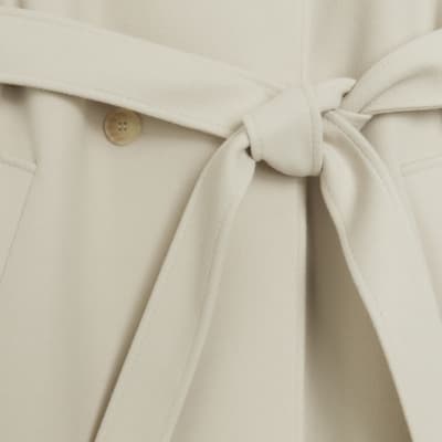 Cream belted longline trench coat | River Island
