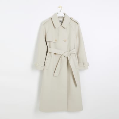 Cream belted longline trench coat | River Island