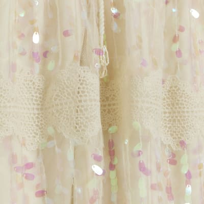 Cream crochet sequin beach mini dress | River Island