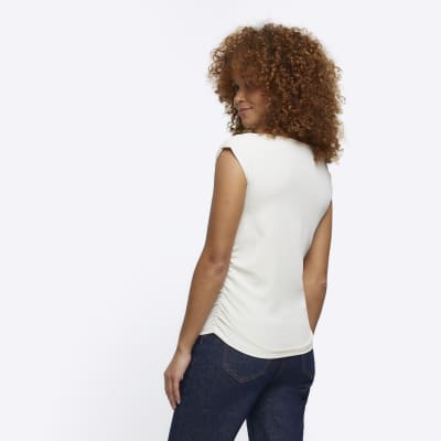 Cream drape boat neck top | River Island