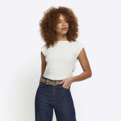 Cream drape boat neck top | River Island