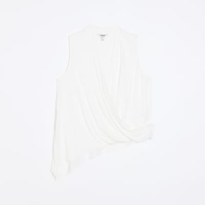 Cream drape wrap tank top | River Island