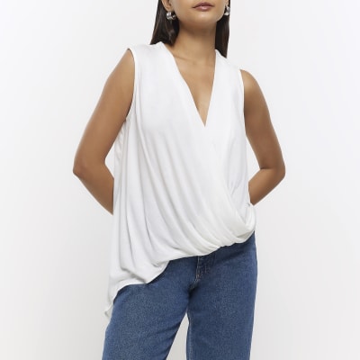Cream drape wrap tank top | River Island