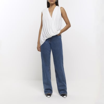 Cream drape wrap tank top | River Island