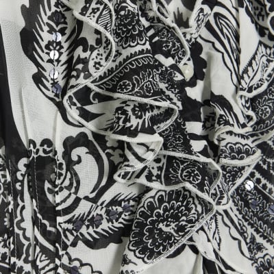 Cream Floral Frill Long Sleeve Blouse River Island