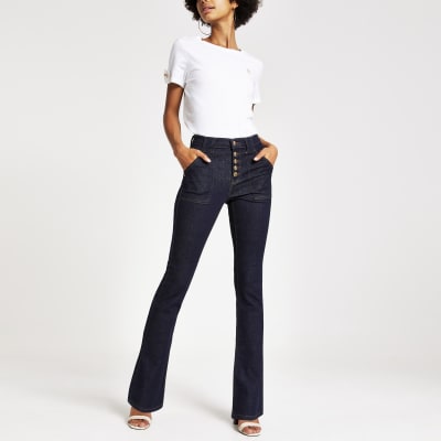 Dark Denim Bootcut Utility Jeans River Island