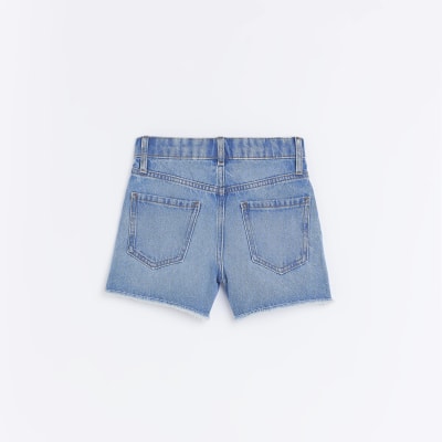 Girls Blue Denim Mom Shorts | River Island
