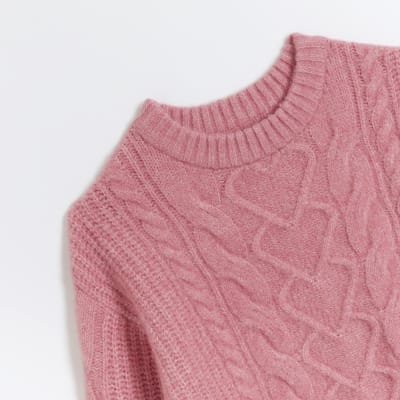 Girls pink cable knit jumper | River Island