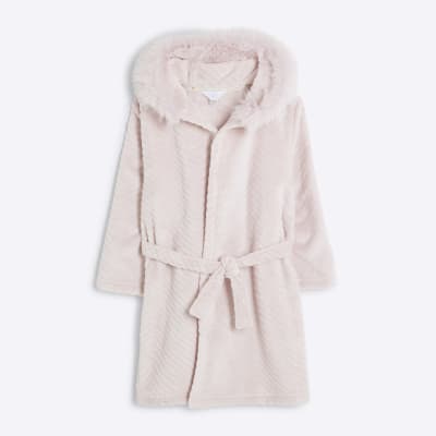 Girls Pink Faux Fur Hooded Robe | River Island