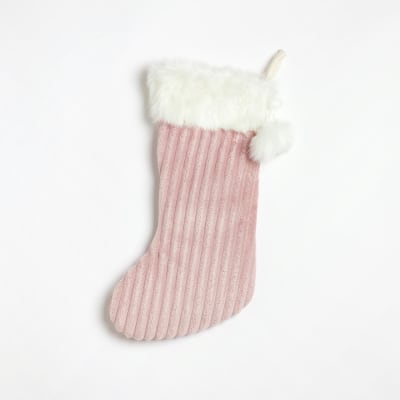 Girls Pink faux fur Satin Bow Stocking | River Island
