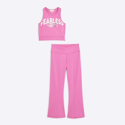 Girls pink RI Active graphic tank top set | River Island