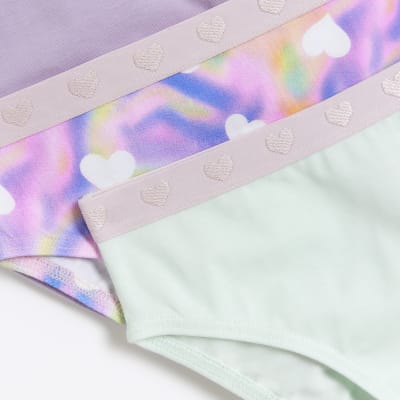 Girls purple heart brief 6 pack | River Island
