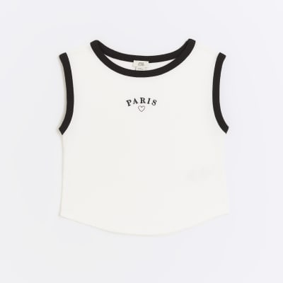 Girls white ribbed embroidered vest top | River Island
