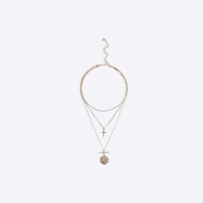 Gold Coin Cross Layered Necklace | River Island