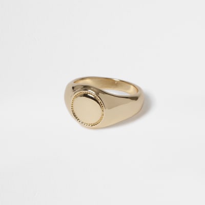 Gold round stone signet ring | River Island