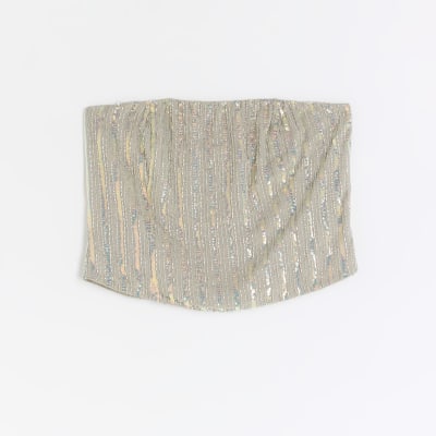 Gold sequin bandeau top | River Island
