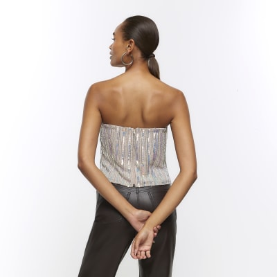 Gold sequin bandeau top | River Island