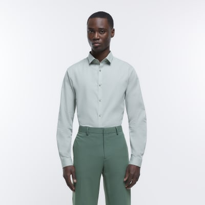 Green slim fit smart shirt | River Island