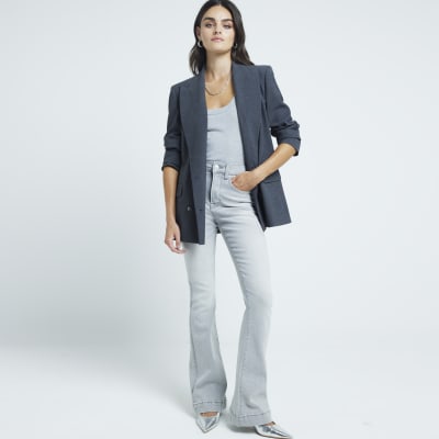 Grey high waisted flare jeans | River Island