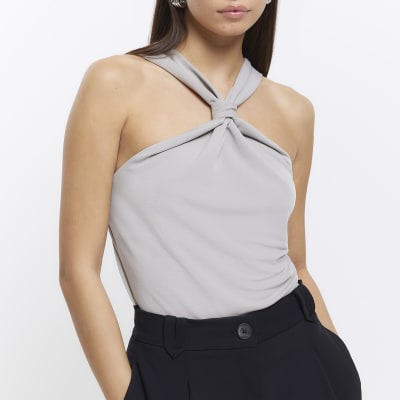 Grey knot front cami top | River Island