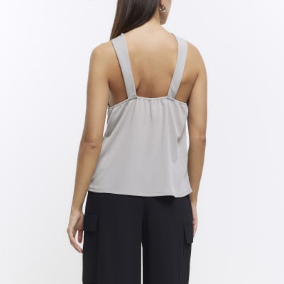 Grey knot front cami top | River Island