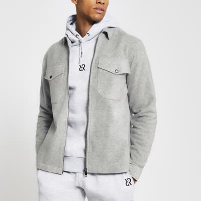 Grey long sleeve fleece zip front shacket | River Island
