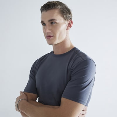 Grey Muscle Fit Curved Hem T-Shirt | River Island