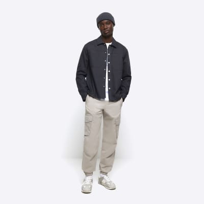 Grey regular fit popper front overshirt | River Island