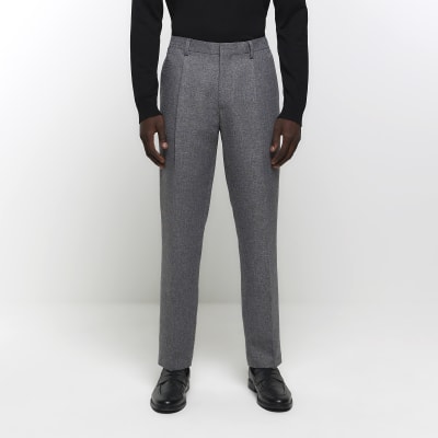 Grey slim fit textured suit trousers | River Island