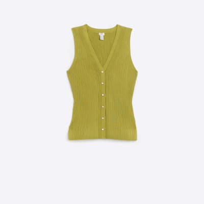 Khaki buttoned up vest top | River Island