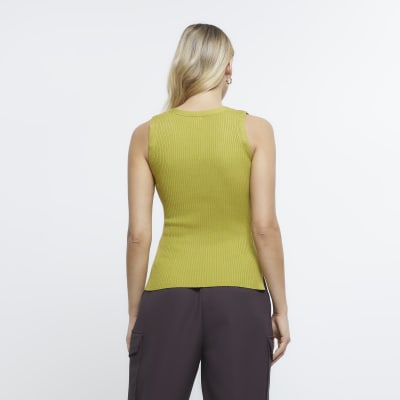 Khaki buttoned up vest top | River Island