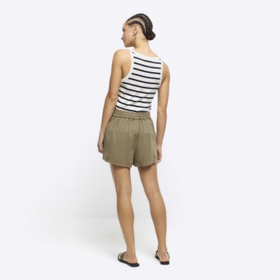 Khaki lyocell drawstring shorts | River Island