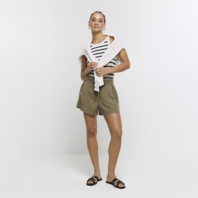 Khaki lyocell drawstring shorts | River Island