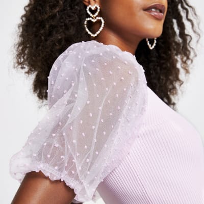 Light Pink Spot Organza Sleeve Top River Island