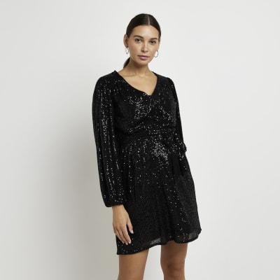 Maternity black sequin mini dress | River Island