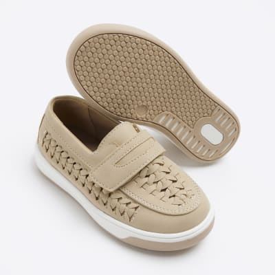 Mini boys beige weave velcro loafers | River Island