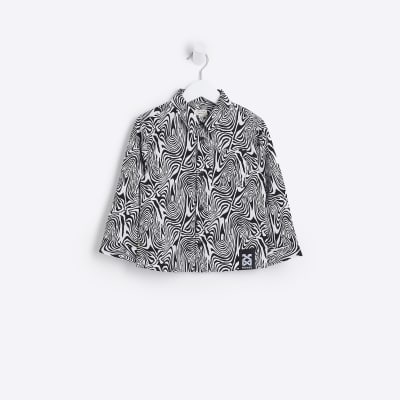 Mini boys black abstract print shacket | River Island